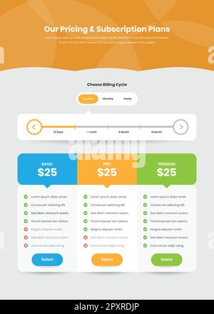 Pricing table chart. Price plans checklist, prices plan comparison and ...