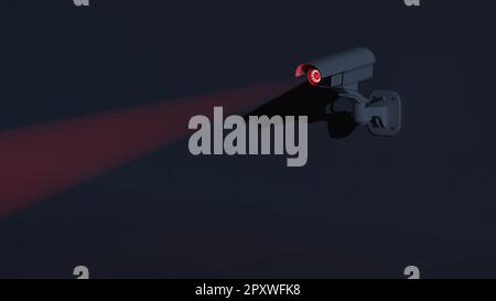 Surveillance camera glowing in the dark. Ominous mood scene with ...