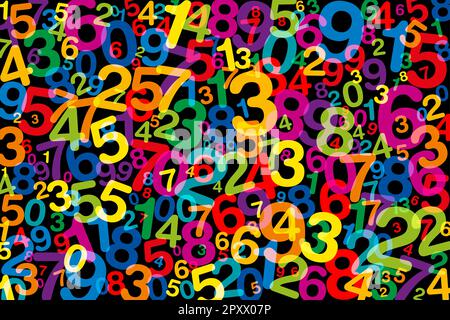 Twisted colored numbers. Randomly distributed numerals. Symbol image ...