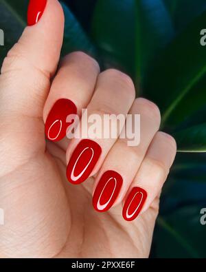 Bright festive red manicure Stock Photo - Alamy