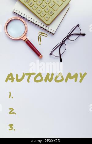 Hand writing sign Autonomy. Conceptual photo vehicle that can guide ...