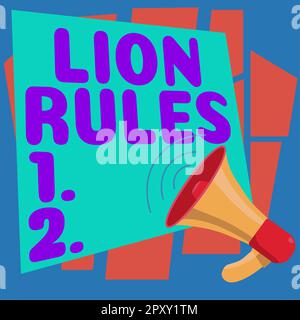 Hand writing sign Lion Rules, Business showcase epitome of strength ...
