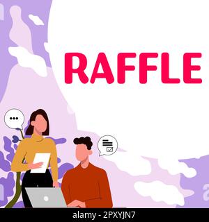 Text caption presenting Raffle, Concept meaning means of raising money ...