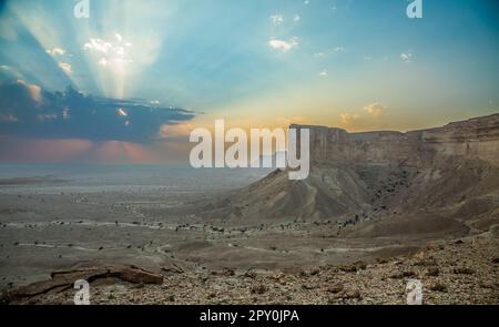 The Jabal Tuwaiq Mountains, with desert landscape, Riyadh, Saudi Arabia ...