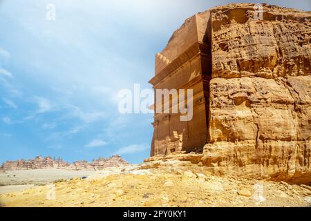 Entrance to the ancient nabataean Tomb of Lihyan, son of Kuza carved in ...