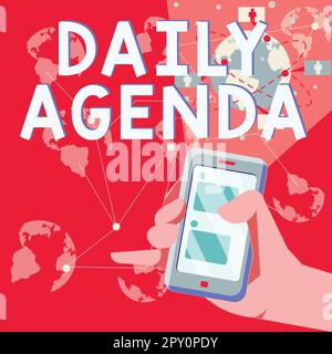 Hand writing sign Daily Agenda. Word for To do list of items be ...