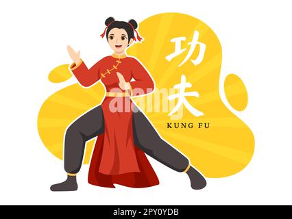 Kung Fu Illustration with People Showing Chinese Sport Martial Art in ...