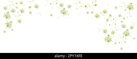 Many different focused round particles of pollen on white. Horizontal ...