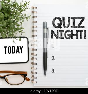 Word writing text Quiz Night. Business photo showcasing evening test ...