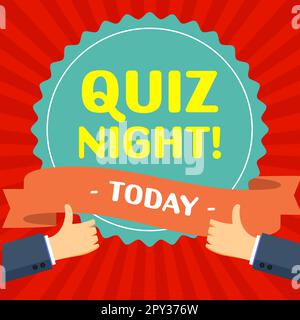 Text caption presenting Quiz Night, Business overview evening test ...