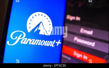 In this photo illustration, the Paramount logo is seen displayed on a ...