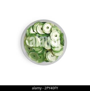 Pile of beautiful green sequins on black background, closeup Stock ...