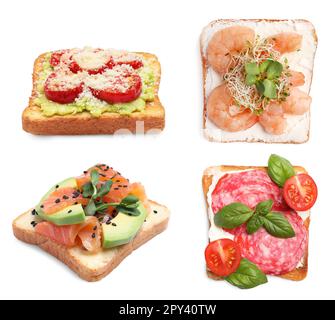 Set of different toasts on white background Stock Photo - Alamy