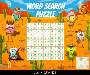 Crossword quiz grid. Wild West cartoon cowboy, sheriff and indian ...