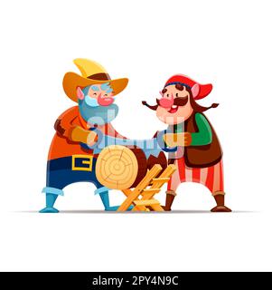 Cartoon gnome or dwarf carpenter character happily whittling wood ...