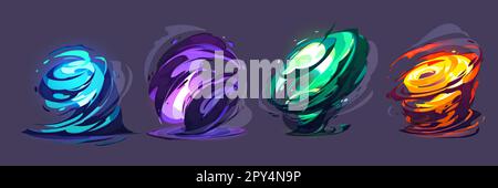 Vfx tornado game cartoon storm effect set isolated. Blue flash twirl ...