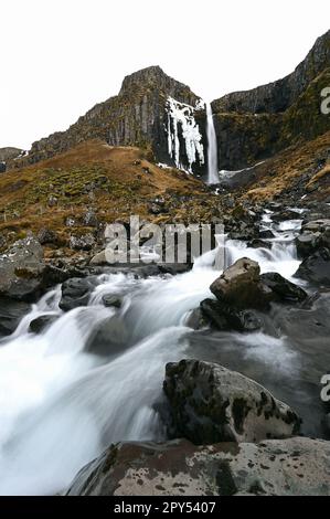 Grundarfoss waterfall on the Snaefellsnes Peninsula, Iceland, cascading ...