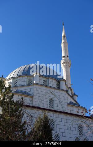 blue sky and a mosque with a minaret, examples of islam and mosque ...