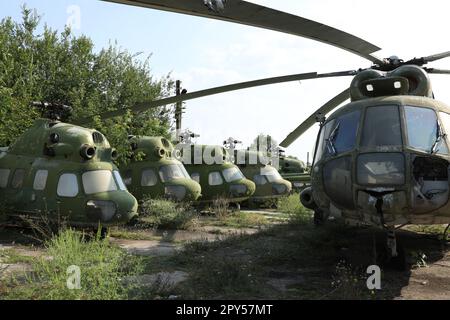 abandoned damaged russian military helicopter Mil Mi-2 Hoplite. broken ...