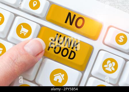 Hand writing sign No Junk Food. Business showcase Stop eating unhealthy ...