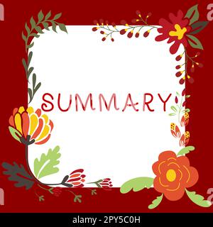 Hand writing sign Summary. Word Written on Brief Statement Abstract ...