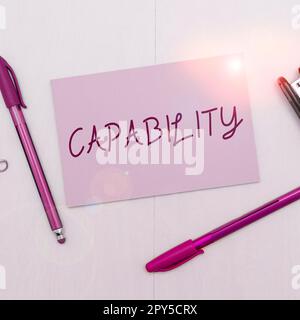 Hand writing sign Capability, Business showcase the facility or ...