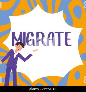 Text sign showing Migrate. Concept meaning to move or travel from one ...