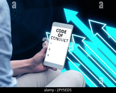 Conceptual caption Code Of Conduct, Internet Concept set of principles are ethics, respect, code ...