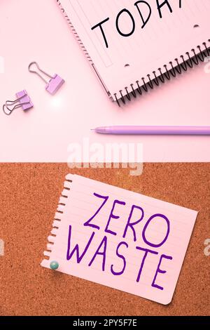 Hand writing sign Zero Waste. Internet Concept industrial responsibility includes composting ...