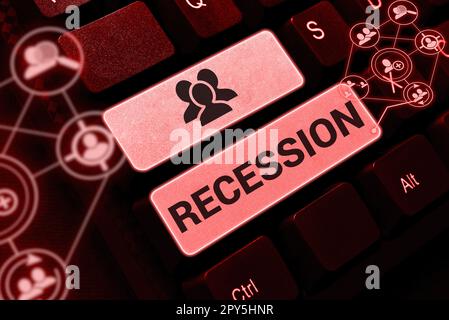 Conceptual display Recession. Word Written on the process of progressive decrease in growing ...