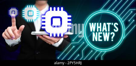 Conceptual caption What's New. Concept meaning Asking about latest ...