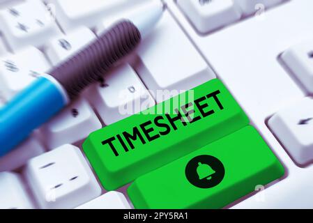 Hand writing sign Timesheet. Business idea graphical representation of ...