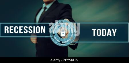 Handwriting text Recession, Concept meaning the process of progressive decrease in growing ...