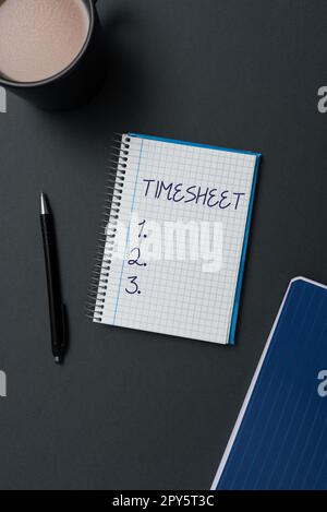 Text showing inspiration Timesheet, Word Written on graphical ...