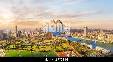Cairo downtown panorama, pyramids, nile and the skyscrappers, Egypt ...