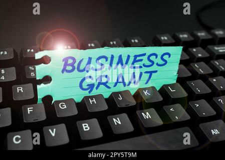 Hand writing sign Business Grant. Concept meaning Working strategies ...