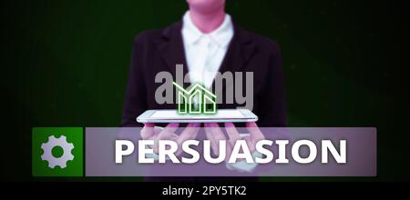 Conceptual caption Persuasion. Business showcase the action or fact of ...