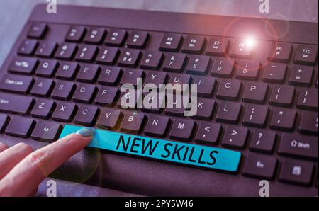 Text caption presenting New Skills. Concept meaning Recently Acquired ...