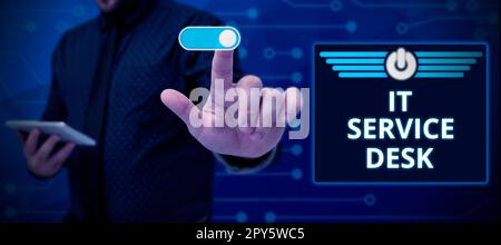 Text caption presenting It Service Desk. Concept meaning Technological ...