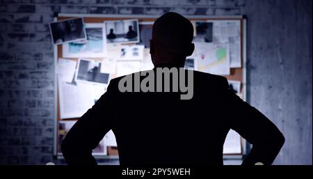 Policeman Or Private Detective Searching Crime Investigation Board ...