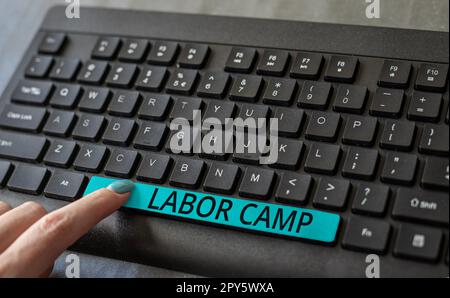 Text showing inspiration Labor Camp, Business idea a penal colony where ...