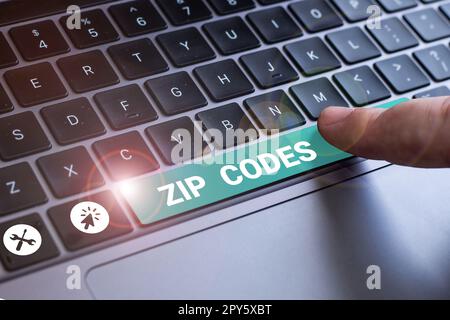 Sign displaying Zip Codes. Business concept numbers added to a postal ...