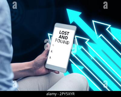 Text showing inspiration Lost And Found. Concept meaning Place where ...