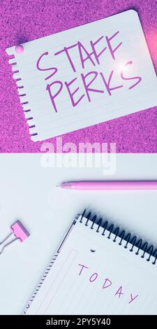 Inspiration showing sign Staff Perks. Concept meaning Workers Benefits ...