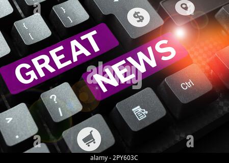 Word writing text Great News. Business photo showcasing someone or ...