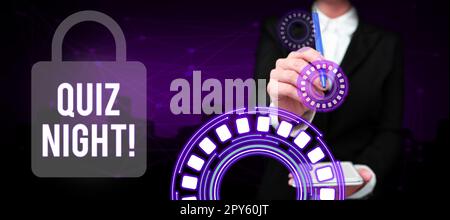 Text sign showing Quiz Night. Business photo showcasing evening test ...