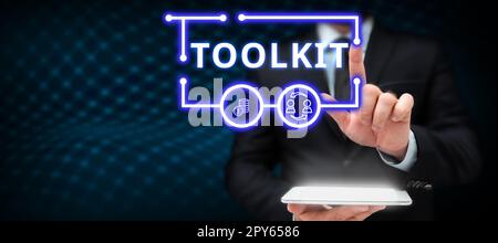 Writing displaying text Toolkit. Word Written on set of tools kept in a ...