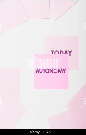 Sign displaying Autonomy. Concept meaning vehicle that can guide itself ...