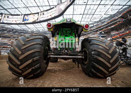 Grave Digger driven by driver Tyler Menninga attempts a jump while fans ...
