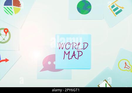Text sign showing World Map. Concept meaning a diagrammatic ...